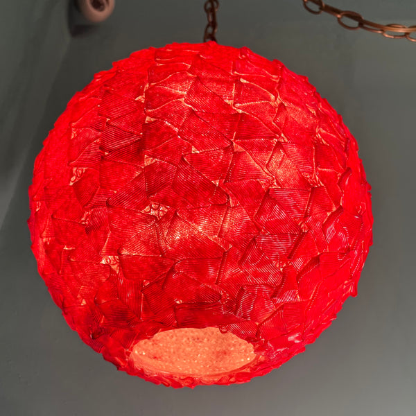 Vintage 1950s Candy Red Mid Century Spaghetti Ribbon Acrylic Swag Globe ...