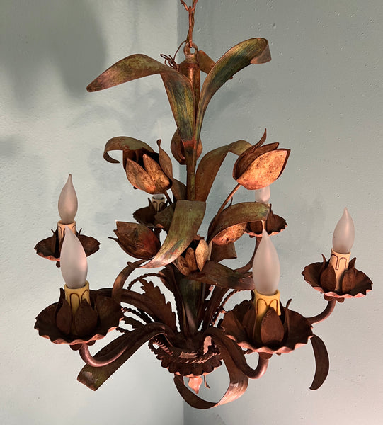 Vintage 1960s Italian Tole 5-Light Painted Floral Chandelier MCM ...