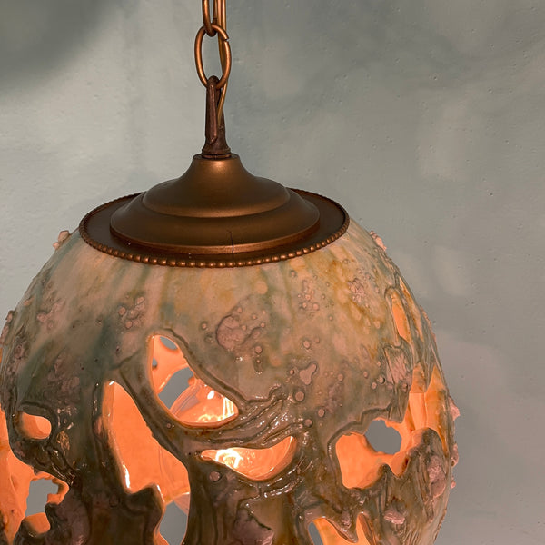 Vintage Handblown Blue & Green Ceramic Textured Pendant Light with Plug ...