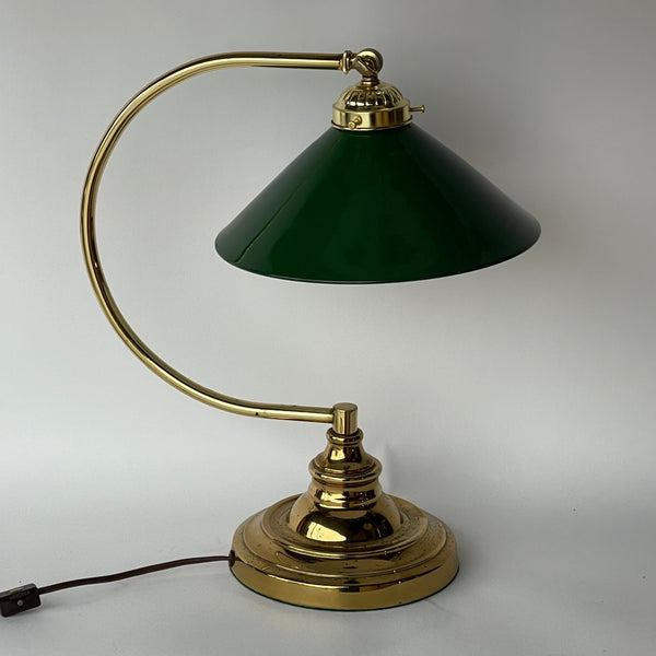 Traditional Polished Brass Banker Desk Lamp with Green Enamel Metal ...