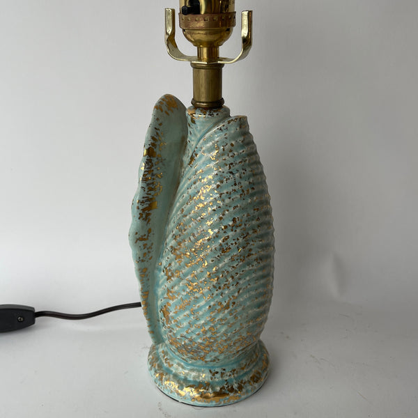 Pair of Mid Century Modern Blue Ceramic Shell Table Lamps with Hand ...